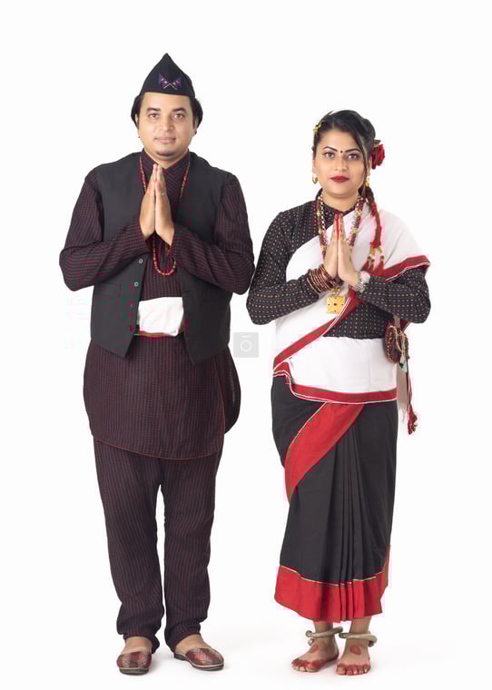 A beautiful Newari couple doing namaste - Photos Nepal
