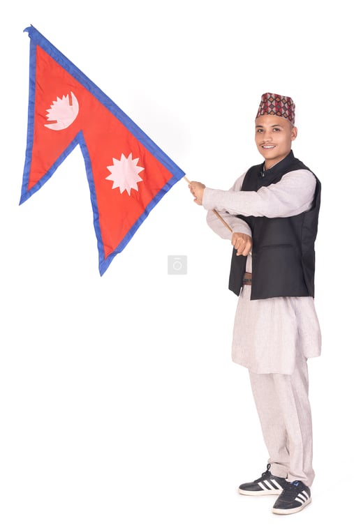 A handsome guy in Daura Suruwal holding a Nepalese national flag ...