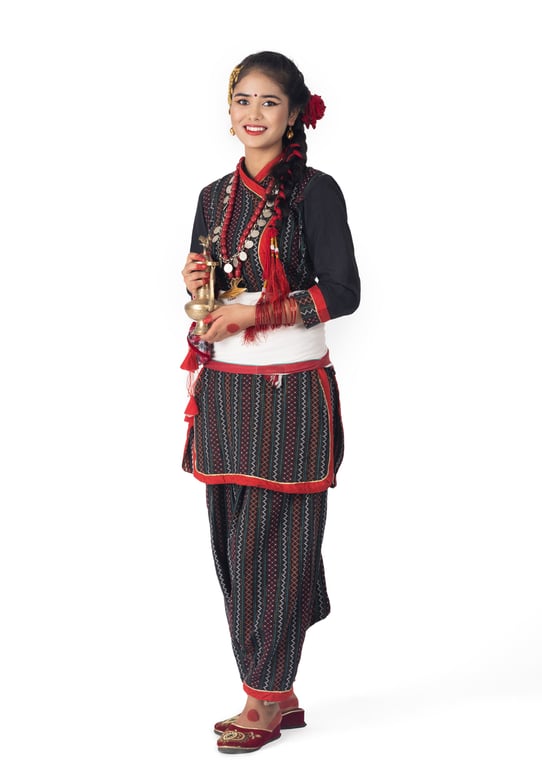 A Newari girl holding a bronze Surahi in her hand - Photos Nepal