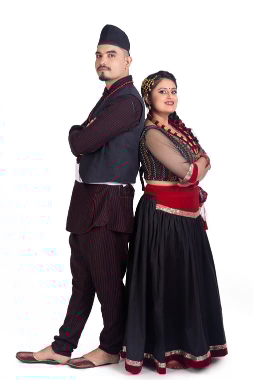 A fresh, adorable Newari couple standing back to back with their hands ...