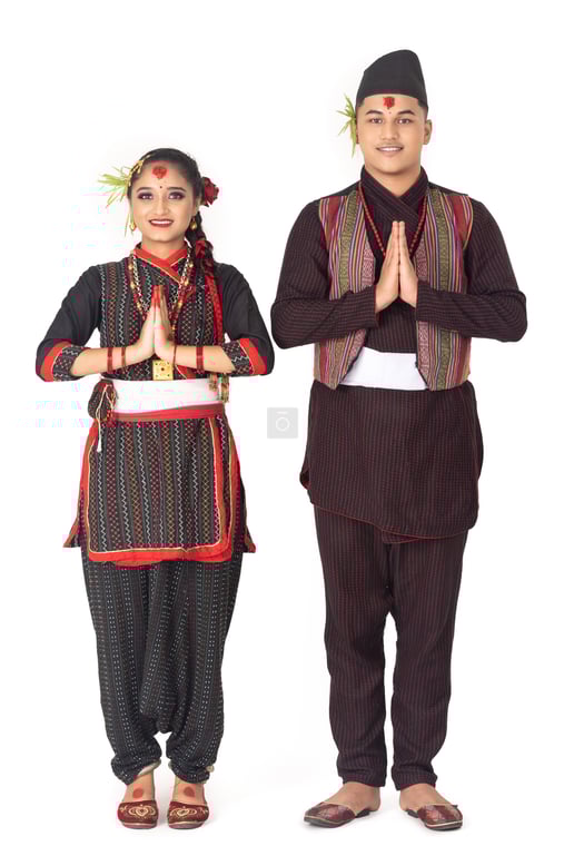 A gorgeous couple in Newari costume expressing Namaste salutations ...