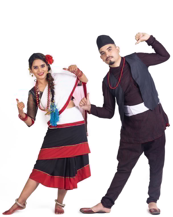 A Newari couple performing dance and showing thumbs up gesture - Photos ...