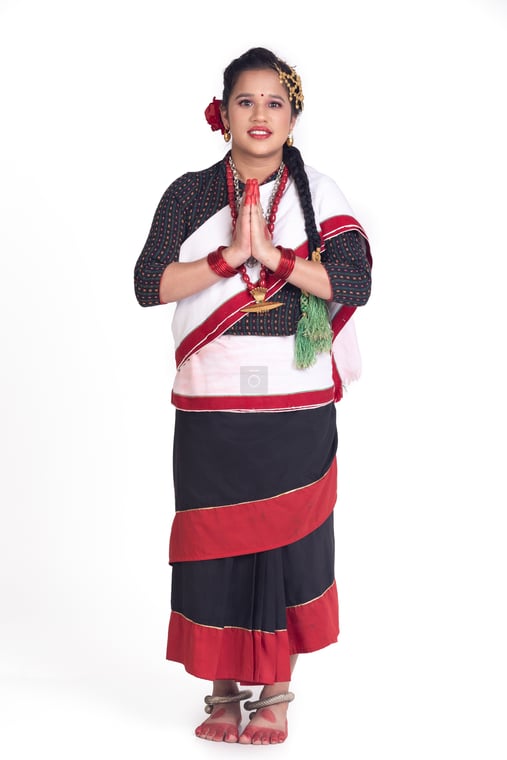 a passionate traditional Newari woman doing Namaste - Photos Nepal