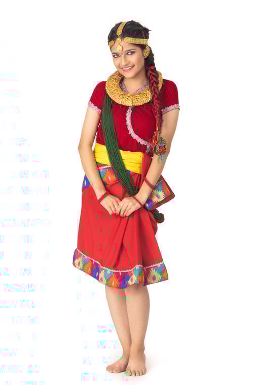 A shy Brahmin girl poses for the camera while wearing ethnic garb ...