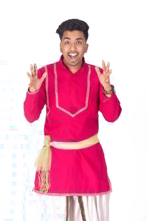 A young Terai boy who is surprised and shocked poses for the camera ...