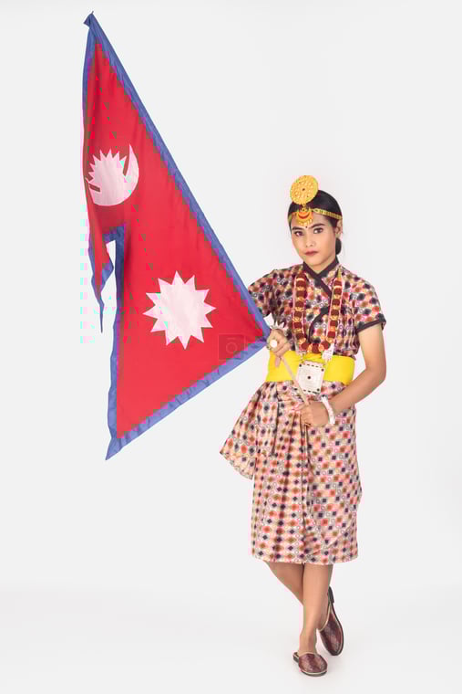 Adorable Nepali Limbu Girl Carrying Nepali Flag - Photos Nepal