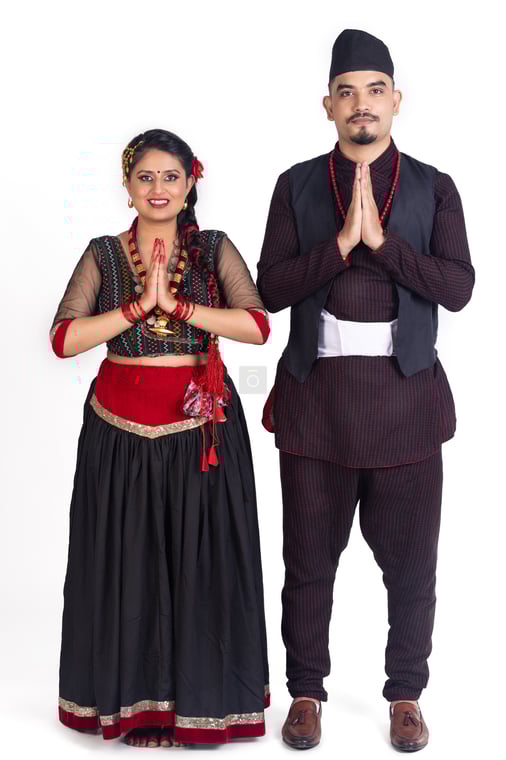 An A endearing Newari couple extending pleasantries with Namaste ...