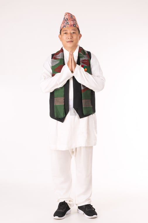 An honorable middle-aged man saluting with the Namaste gesture - Photos ...