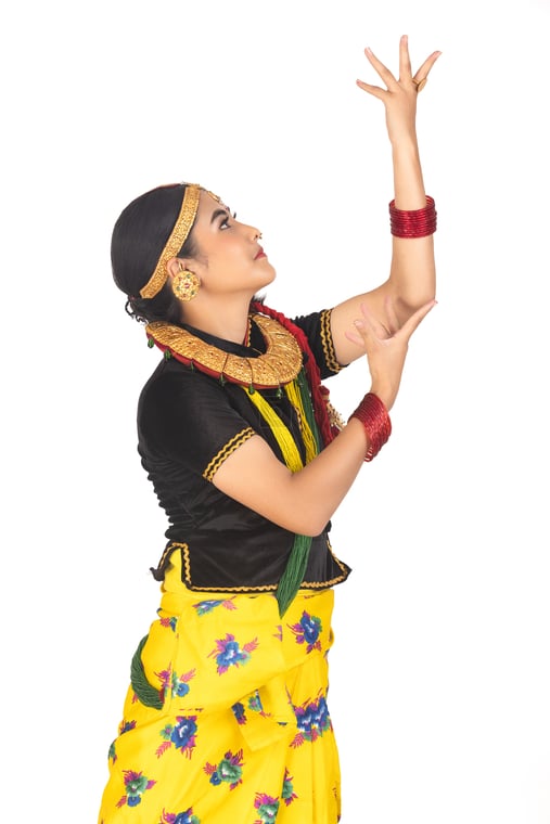 Beautiful Nepali Girl In Nepali Dress Raises Her Hands In Dance 9929