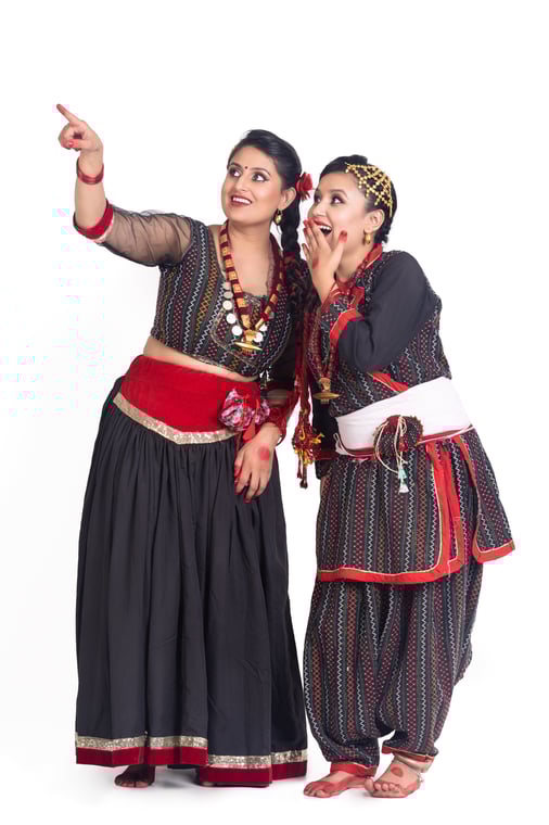 Gorgeous young Newari girls pointing and expressing amazement at ...