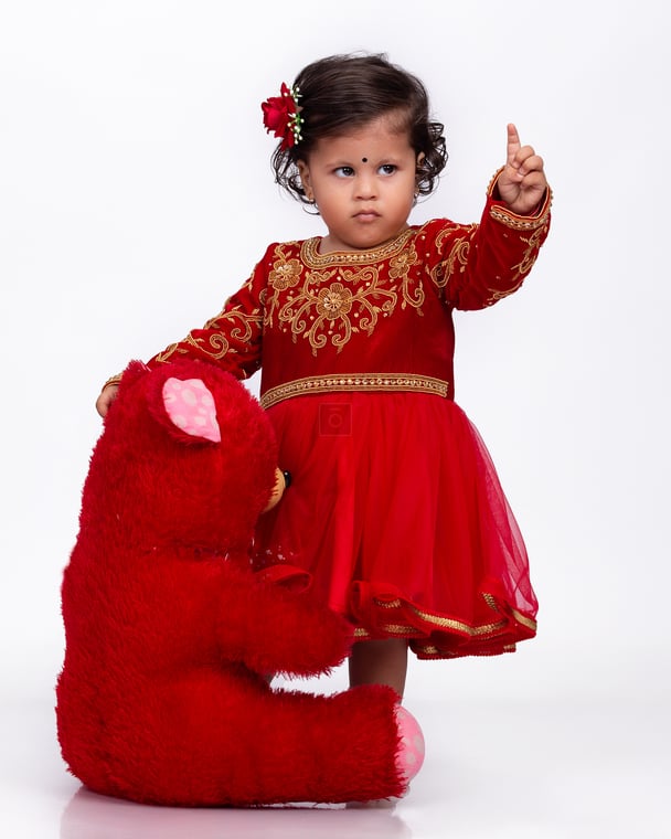 Adorable Baby Girl and Red Teddy Bear - Photos Nepal