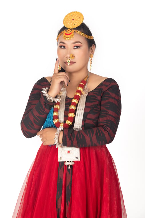 Angry Limbu Girl Warning with Pointing Finger in Traditional Attire ...
