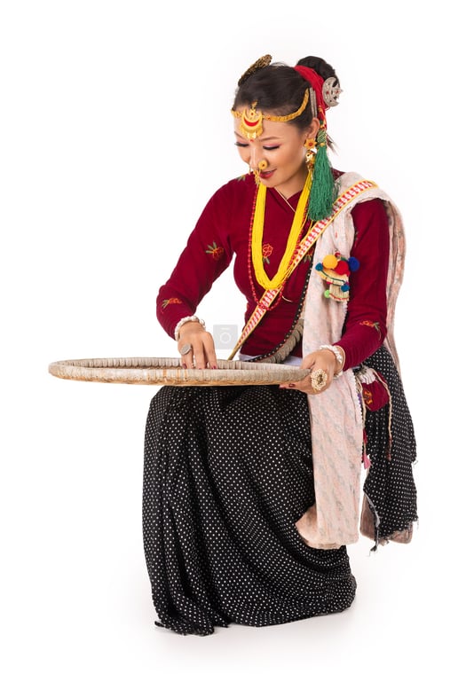 Authentic Nepali Stock Photo of Rai Girl Holding Nanglo with Rice on ...