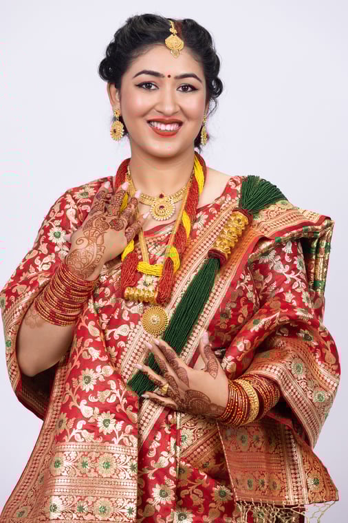 Beautiful and Joyful Nepali Behuli in Traditional Red Wedding Attire ...