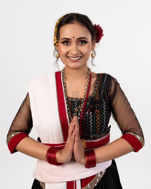 Beautiful Newari Girl Posing with Namaste Gesture - Photos Nepal