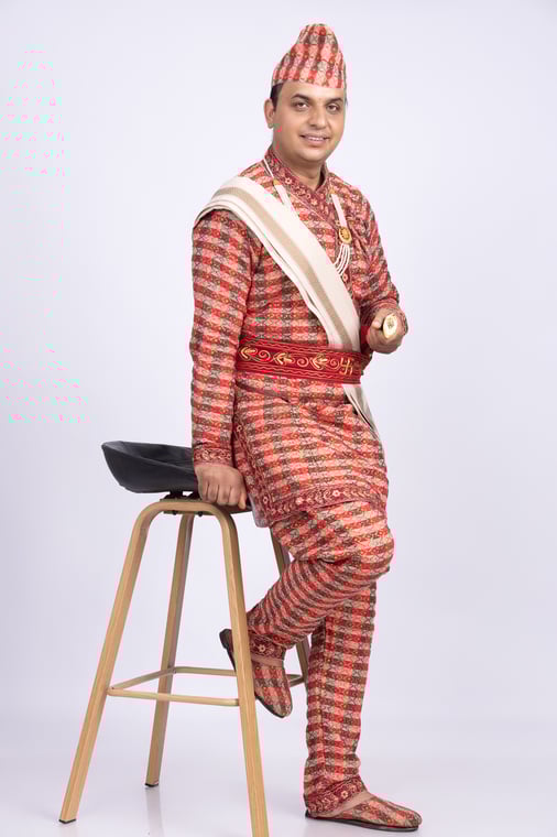 Confident Nepali Groom Posing with Chair - Photos Nepal