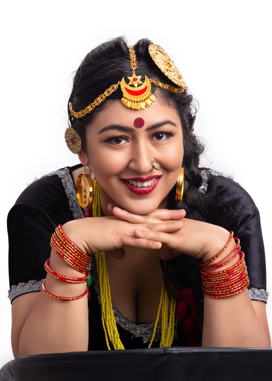 Elegant Close-Up Portrait of Tamang Woman in Sirbindi, Sirful and Big ...