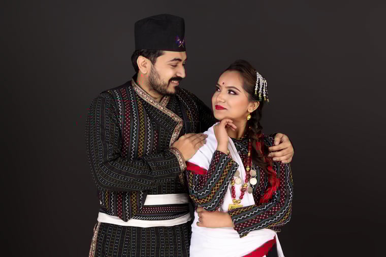 Elegant Newari Duo in Haku Patasi and Tapalan Suruwal - Captivating ...