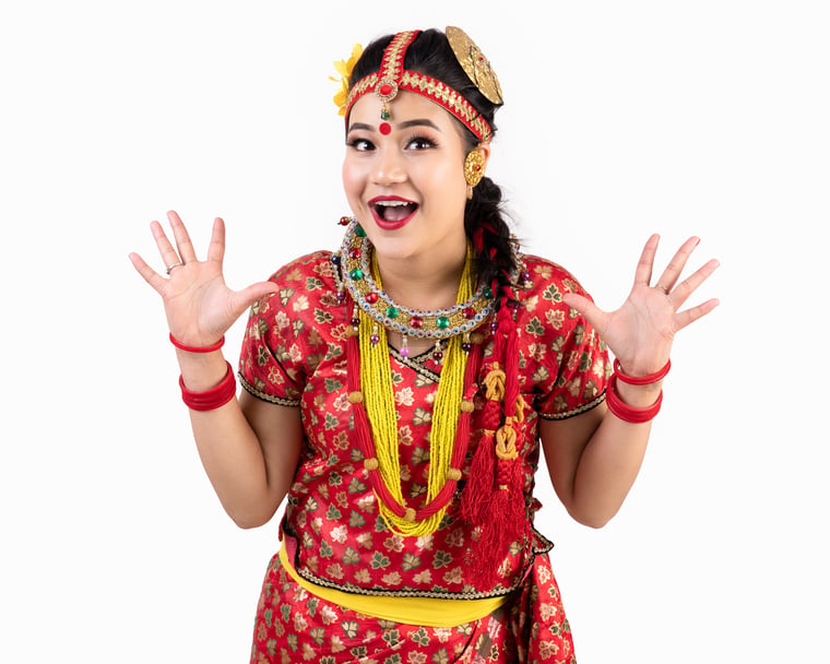Excited Nepali Woman Celebrating with 10 Fingers Up in Shock and ...