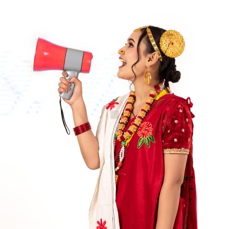 Gurung Girl Making Announcements in Traditional Attire - Photos Nepal