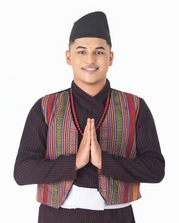 Handsome Nepali Newari Man Greeting Namaste in Newari Cultural Dress ...