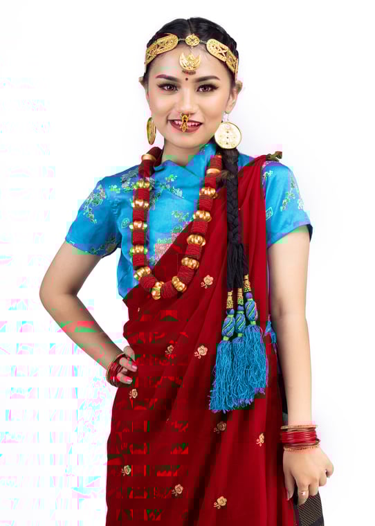 Happy Magar Girl in Traditional Dress and Jewelry - Photos Nepal