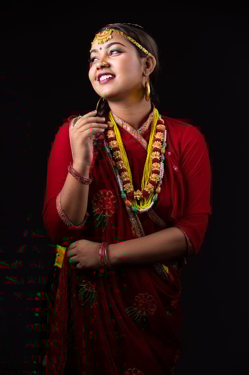 Happy Nepali Woman in Traditional Magar Attire: A Picture of Culture ...