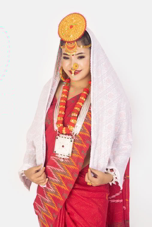Limbu Bride in Full Traditional Limbu Dress on White Background ...
