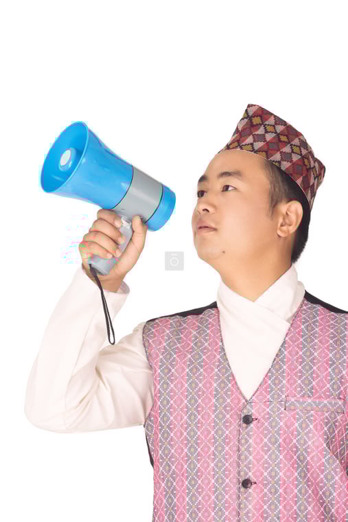 Limbu Cultural Dress and Megaphone: Attention-grabbing Announcement ...