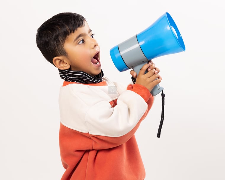 Little Nepali Boy Sharing Notice, Offers and Sales with a Blue ...