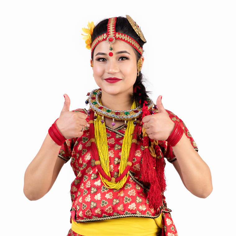 Motivated Nepali lady giving thumbs up sign to show liking and ...