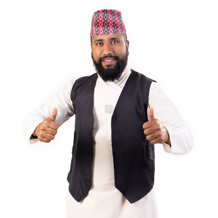 Nepali Man in Traditional Nepali Attire Giving Double Thumbs Up ...