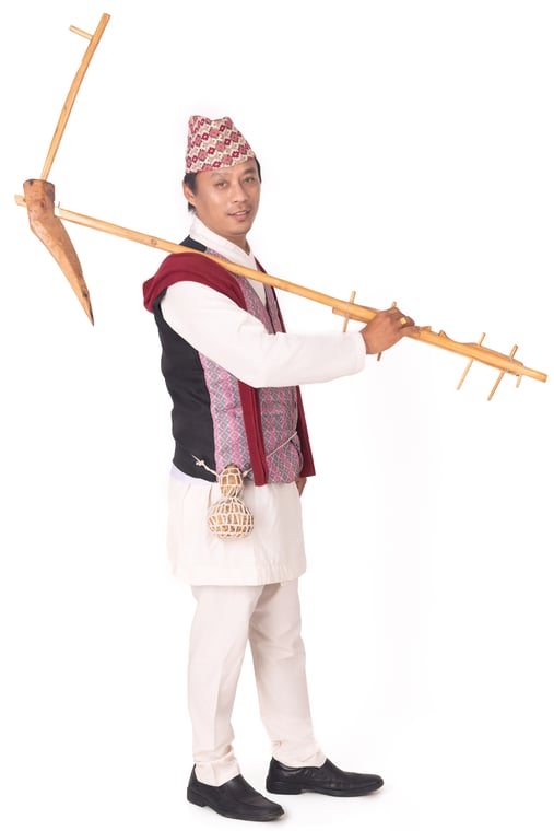 Nepali Stock Photo of Rai Man with Halu Juwa Plough in Hand - Photos Nepal