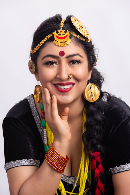 Nepali Tamang Woman in Sirbindi, Sirful and Big Tika Close-Up - Photos ...