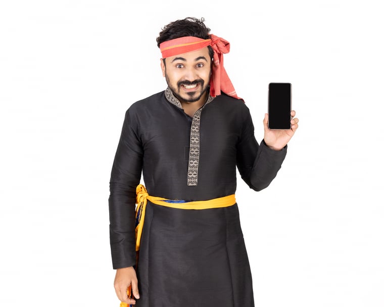 Nepali Terai Man with Grinning Smile Displaying Mobile Screen - Photos ...