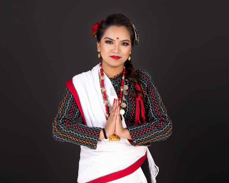 Newari Beauty in Haku Patasi: A Greeting of Namaste - Photos Nepal