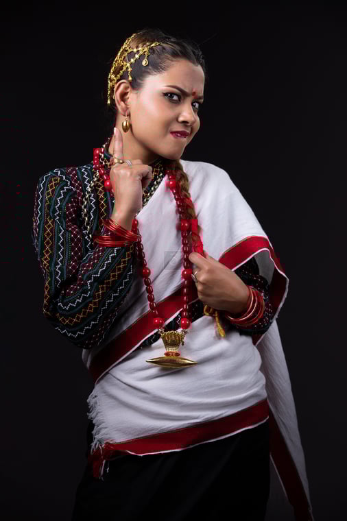 Newari Girl in Traditional Attire: A Warning Expression - Photos Nepal