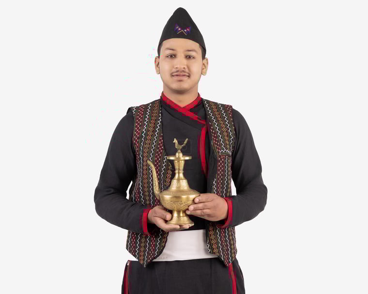 Newari Man Holding Traditional Anti Utensils - Photos Nepal