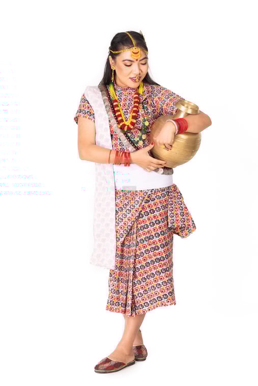 Rai woman carrying Gaagri, traditional Rai attire. - Photos Nepal