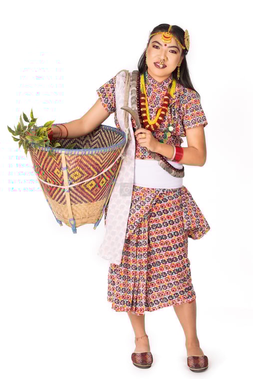 Rai Woman Carrying Thunche (Doko) in Rai Cultural Dress - Photos Nepal