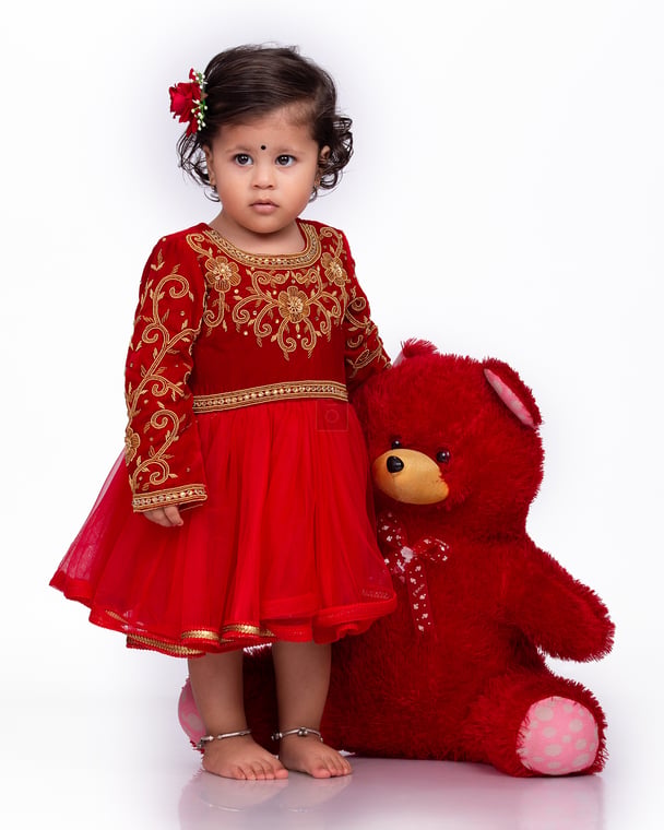 Red Embroidered Frock, Red Teddy Bear, and Red Rose Hairpin: A Picture ...