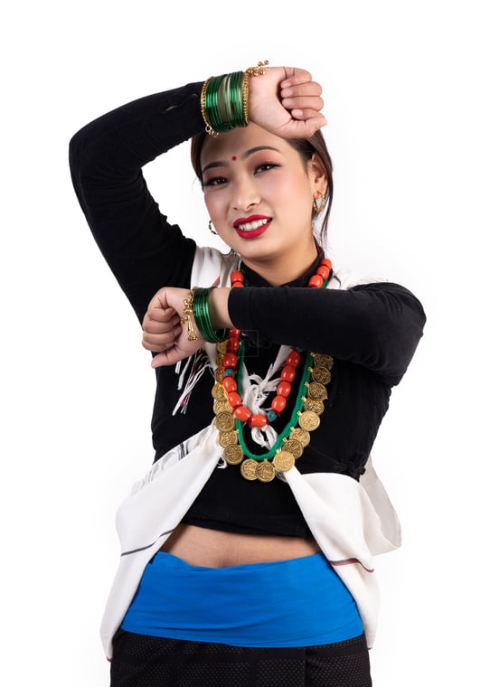 Smiling Gurung Girl Posing with Bangles on White Background - Photos Nepal