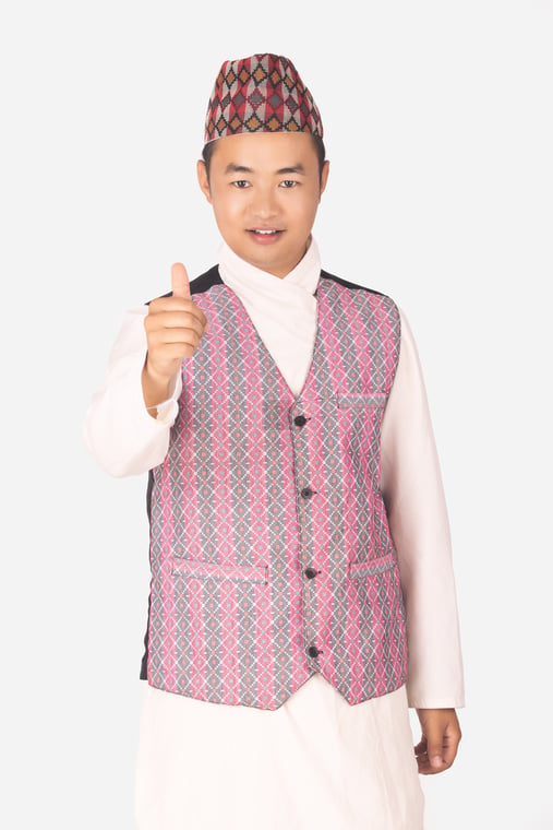 Smiling Limbu Man in Traditional Dress giving Thumbs Up Gesture ...