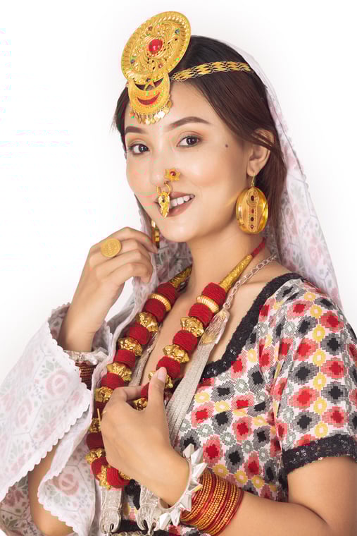 Smiling Portrait of Limbu Girl Wearing Dhungri and Mundri on Nose ...