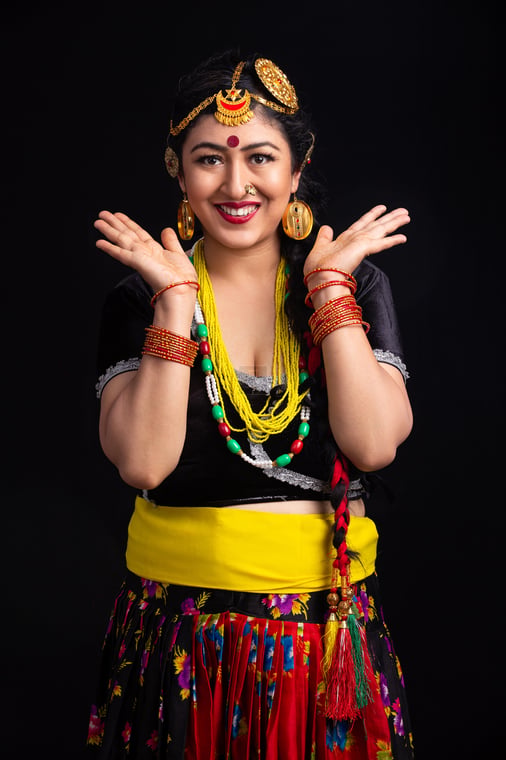 Smiling Tamang Woman with Hands Spread - Photos Nepal
