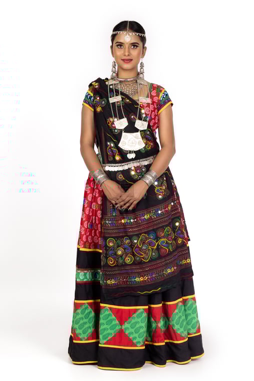 Standing Tharu Girl in Traditional Tharu Attire - Photos Nepal