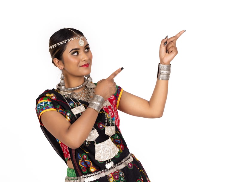 Tharu Girl In Traditional Dress Pointing And Looking Right Photos Nepal