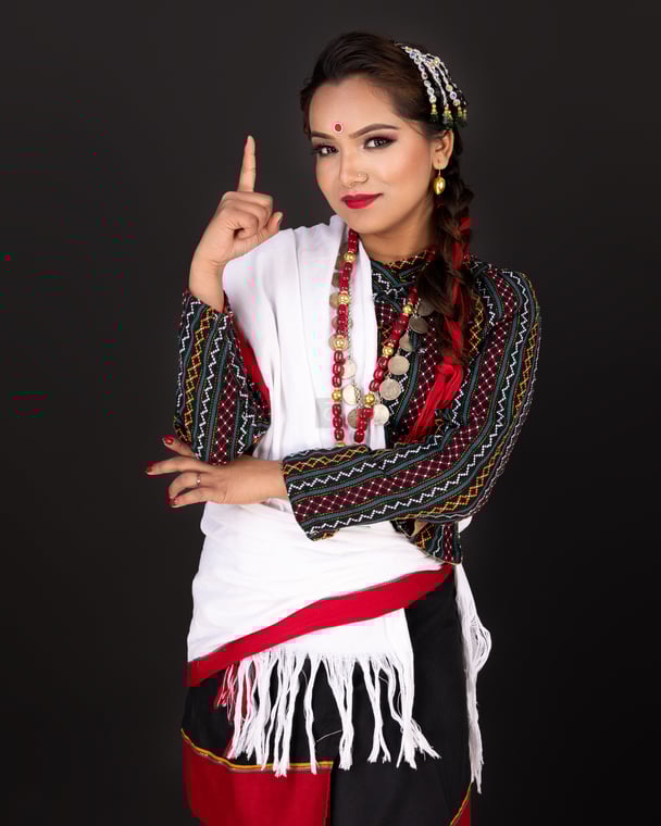 Traditional Newari Girl Wearing Haku Patasi Showing One Finger - Photos ...