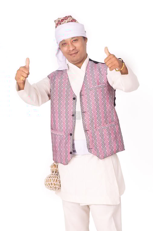 Traditional Rai Man with Two Thumbs Up - Photos Nepal