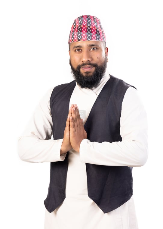 Typical Nepali Man in Daura Suruwal Showing Respect with a Namaste ...